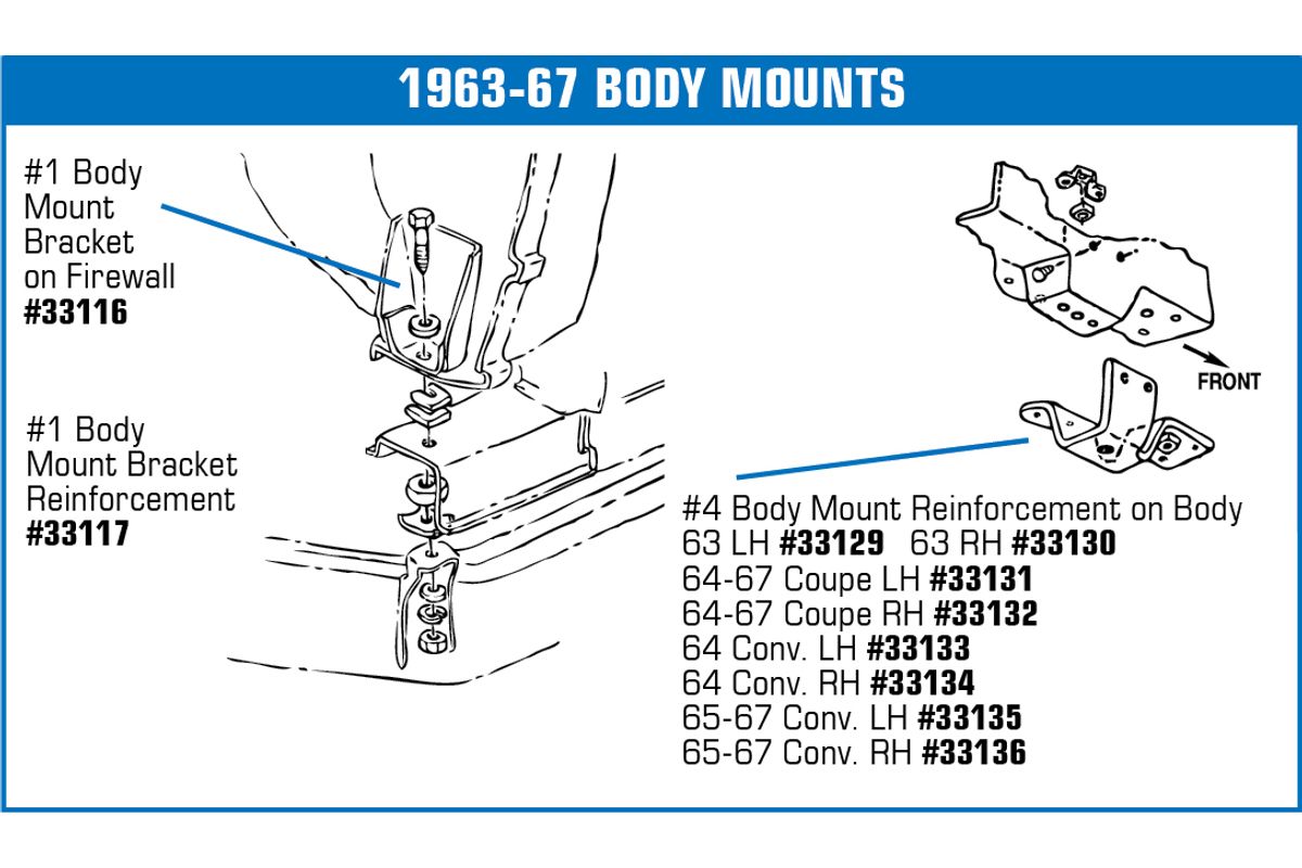 CA 1963-1967 Chevrolet Corvette Body Mount #1 Bracket Reinforcement.