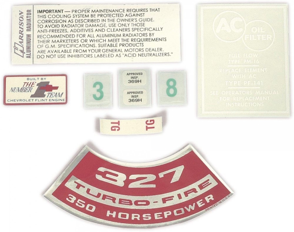 C2 1967 Chevrolet Corvette Engine Decal Set 300 hp - 7pc - Auto ...