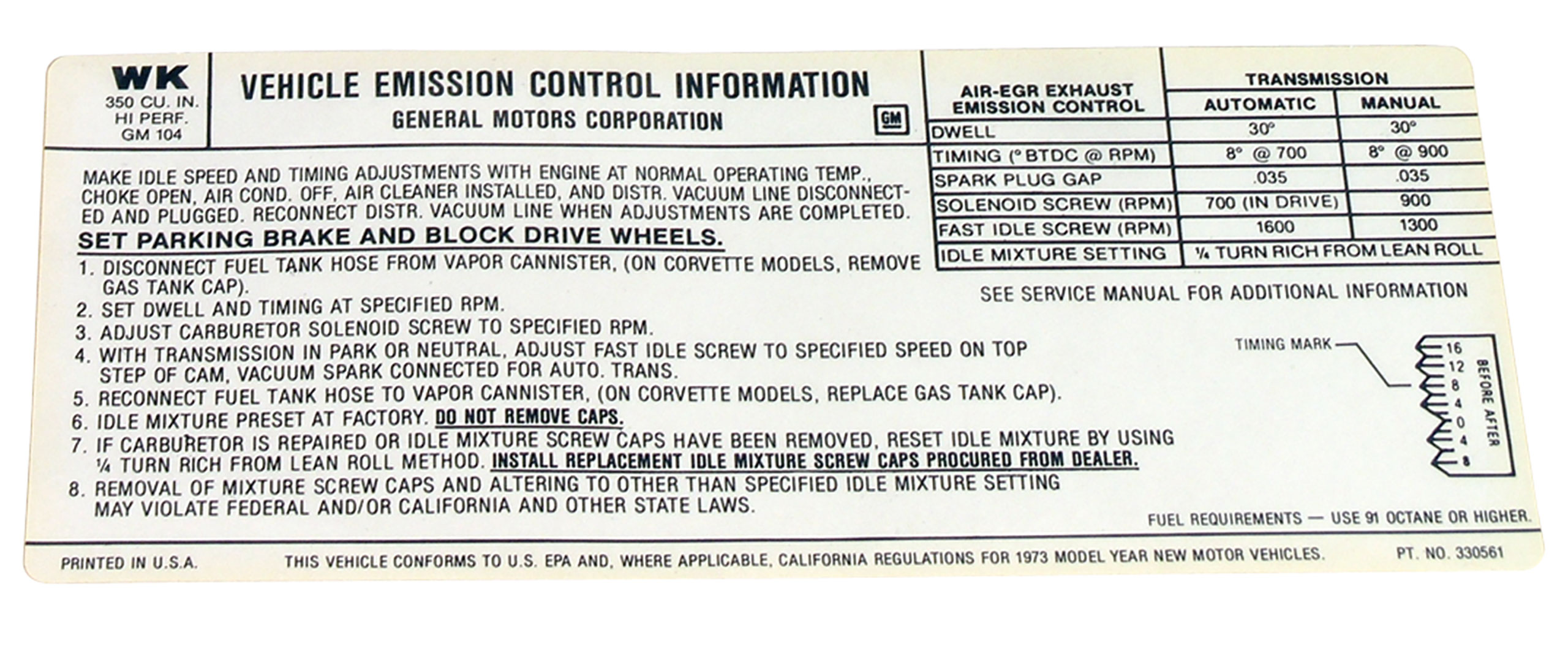 C3 1973 Chevrolet Corvette Decal. Emission L82 - Auto Accessories of ...